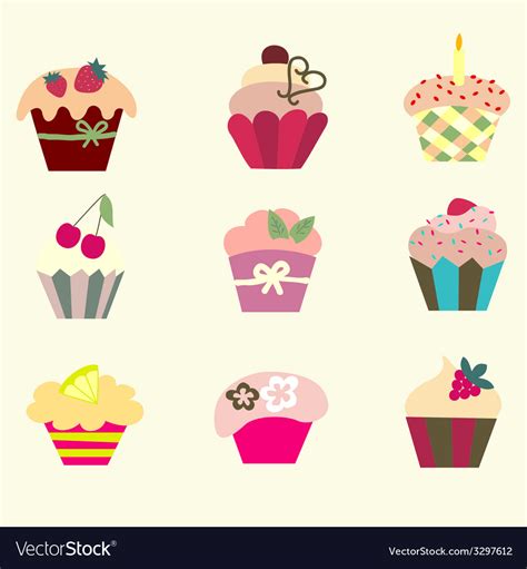 Set Of Cupcake Royalty Free Vector Image Vectorstock