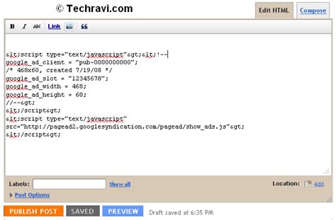 how to parse html and adsense codes in blogger ~ techravi