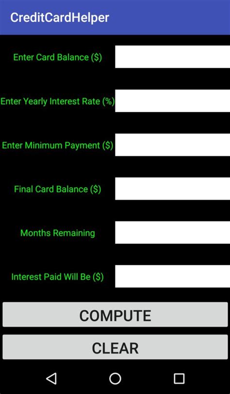 android program to design credit card helper using linearlayout codedost