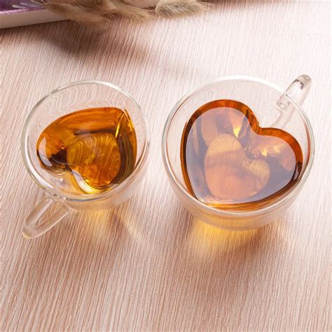 Heart Love Shaped Double Wall Glass Mug Resistant Kungfu Tea Mug Milk