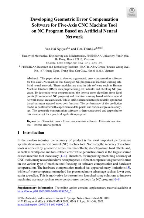 Pdf Developing Geometric Error Compensation Software For Five Axis