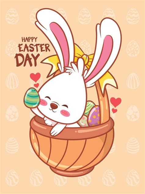 Download Cute Bunny With Easter Eggs Decorated Cartoon Character