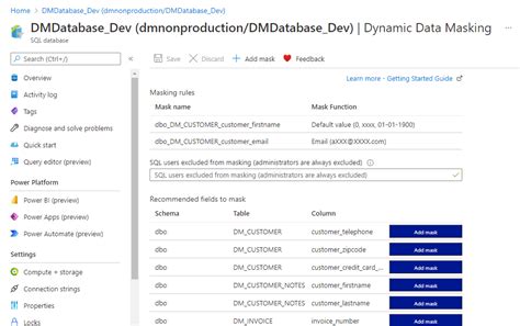 configuring dynamic data masking in azure sql database from sql data