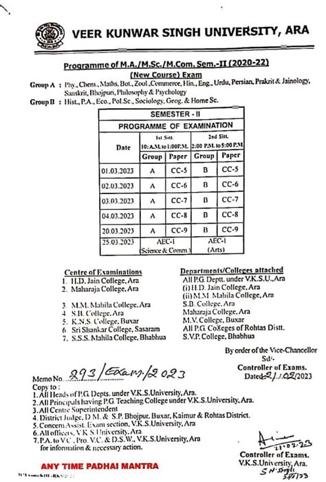 Vksu Pg Semester 2 Session 2020 2022 Exam Routine Download St Result