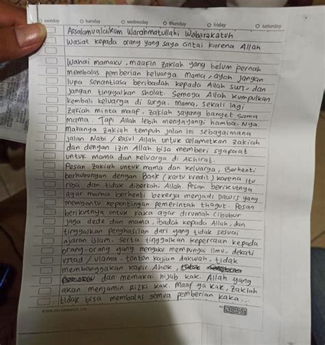 Inilah Isi Surat Wasiat Zakiah Aini Sebelum Lakukan Penyerangan Di