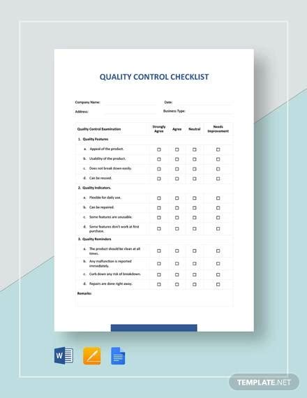 Quality Control Template Free 19 Quality Checklist Samples