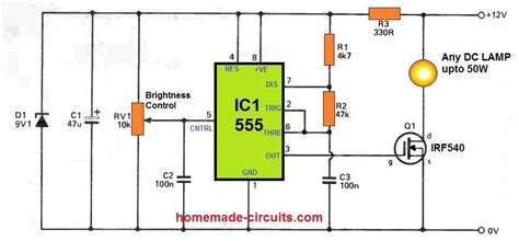 dc lamp dimmer circuit using ic 555 homemade circuit projects