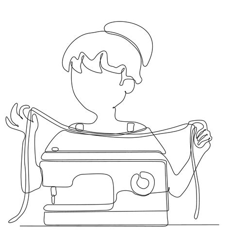 Premium Vector Continuous Single Line Drawn Woman Sewing Behind Hand