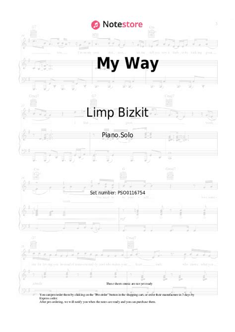 My Way Piano Sheet Music Limp Bizkit In Note Piano Solo Sku