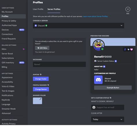 server custom status discord
