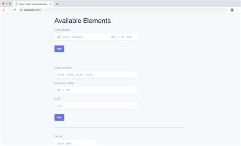 npm react stripe elements skypack