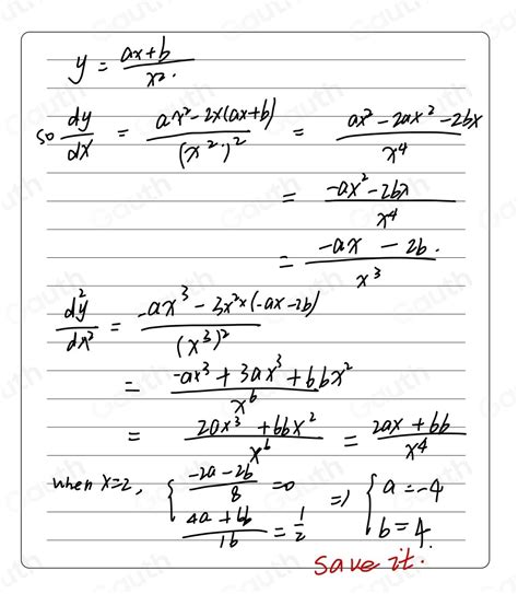 Solved 12 A Curve Has Equation Y Ax B X 2 Given That Dy Dx 0 And