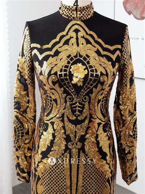 Sparkly Gold Sequin Black Lining Mermaid Prom Gown Xdressy