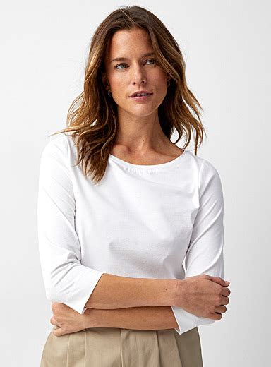 3 4 Sleeves Boat Neck Supima® Cotton T Shirt Contemporaine Shop