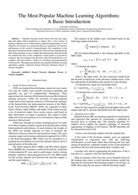 pdf the most popular machine learning algorithms a