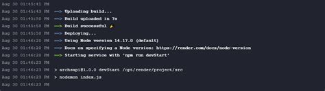 node js deploying nodejs in render web service getting