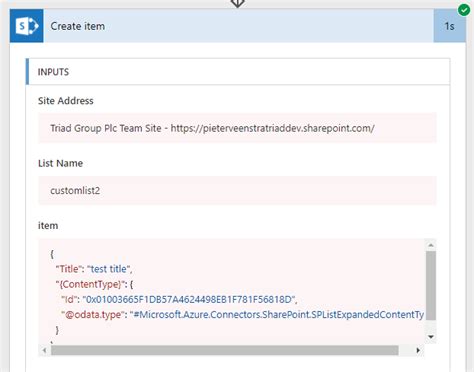 microsoft flow create sharepoint list item and get a badrequest