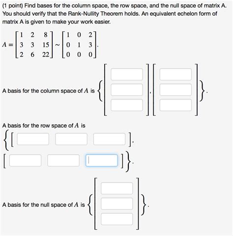 solved 1 point find bases for the column space the row