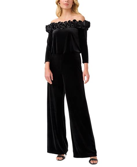 Adrianna Papell Plus Size Velvet Ruffled Off The Shoulder Jumpsuit Macys
