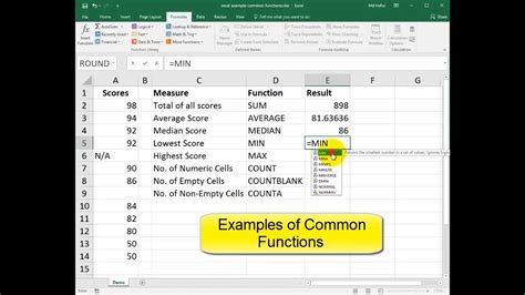 microsoft excel common statistical functions youtube