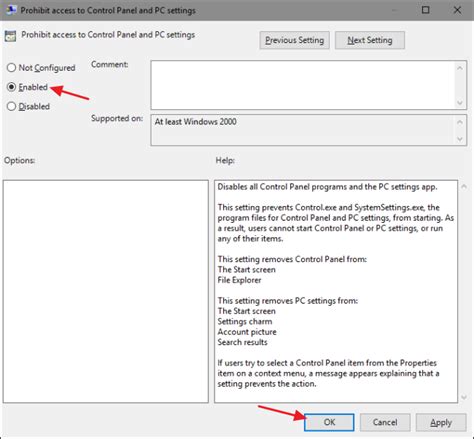 how to disable the control panel and settings interface in windows