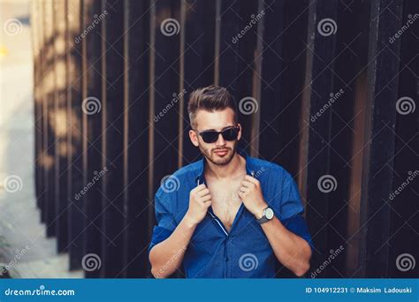 Handsome Man In Shirt And Stylish Sunglasses Stock Image Image Of
