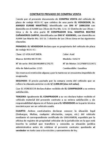 Contrato Privado De Compra Venta Business Negocios