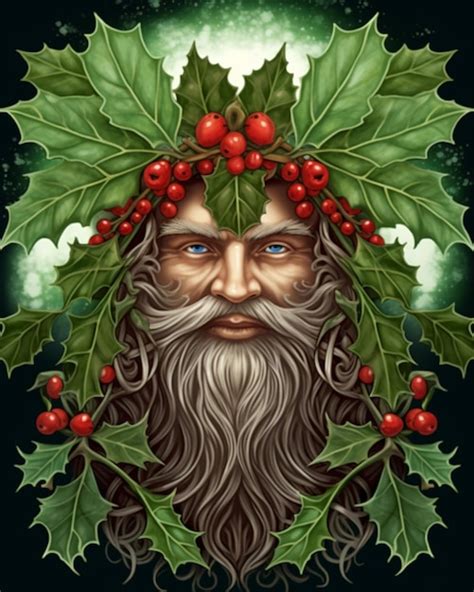 Premium Photo A Close Up Of A Man With A Beard And Holly Leaves