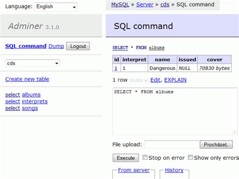 adminer database management in a single php file
