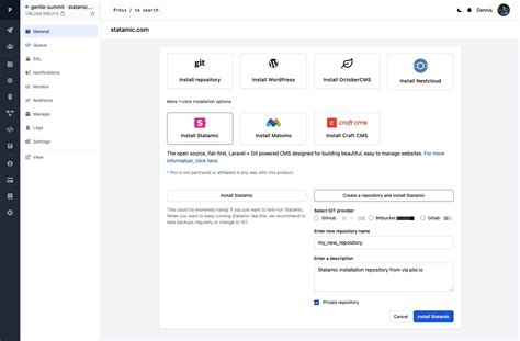 statamic 1 click install server management tool