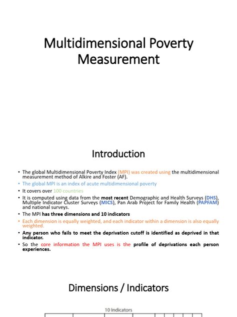 Unit 5 3 Multidimensional Poverty Measurement Pdf Standard Of