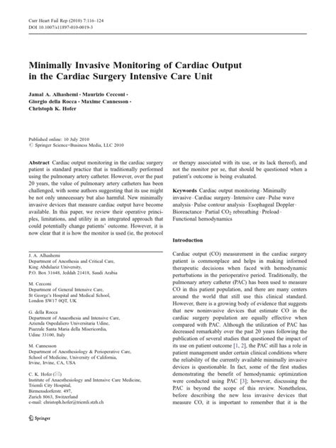 Minimally Invasive Monitoring Of Cardiac Output In The Cardiac Surgery