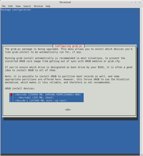 grub2 how to select option in configuration grub pc menu ask ubuntu