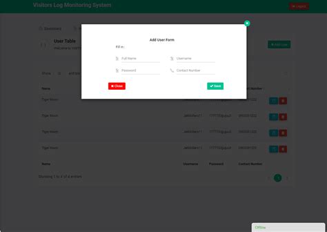 visitor log monitoring system user encoding form