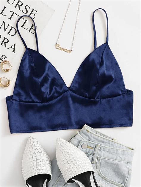 Shein Shirred Back Satin Bralette Top In 2022 Satin Bralette Bralet