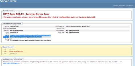 sharepoint enterprise config error the configuration section system