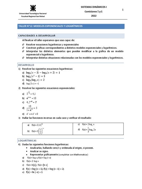 Taller 12 Funciones Trascendentes Pdf Funcion Exponencial