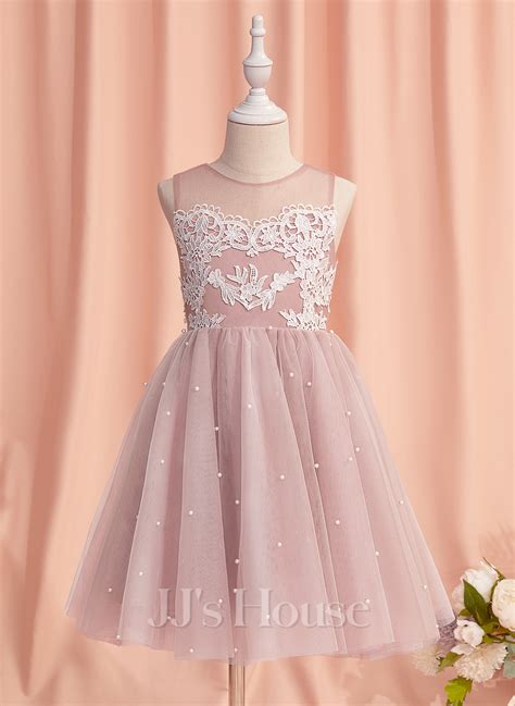 A Line Knee Length Flower Girl Dress Tulle Sleeveless Scoop Neck With