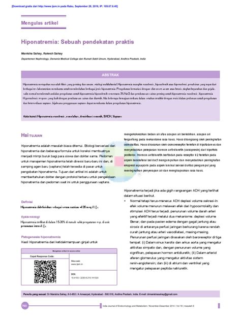 Hyponatremia A Practical Approach Pdf