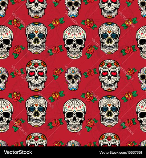 Seamless Pattern With Sugar Skulls Isolated On Vector Image
