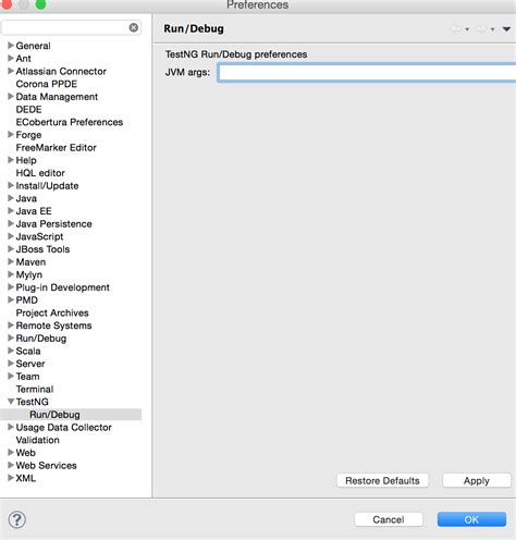 java set up default jvm args for jdk 1 7 for testng in eclipse