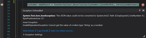 system text json the json value could not be converted to systemt32