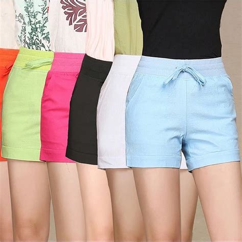 Plus Size 6xl 5xl Drawstring Elastic Waist Shorts Women Cotton Linen