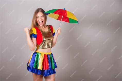 Premium Photo Brazilian Blonde Woman Dressed In Frevo Clothes