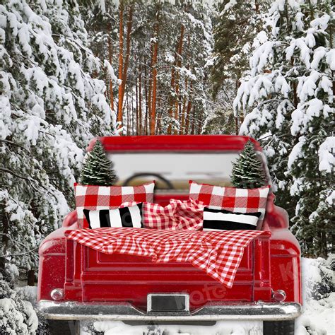 Kate Christmas Winter Snow Red Car Trees Backdrop For Photography