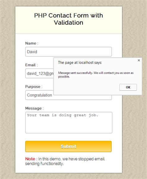 php contact form with validations formget