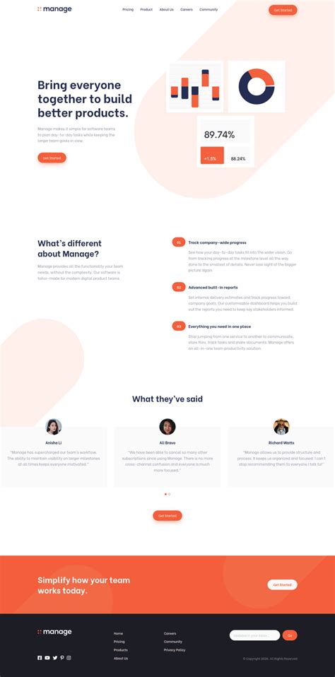 frontend mentor manage landing page using flexbox css grid