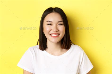 Beauty Close Up Of Smiling Cute Asian Woman With Perfect White Smile
