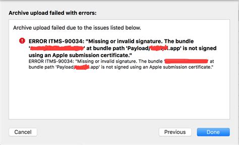 ios error itms 90034 missing or invalid signature stack overflow
