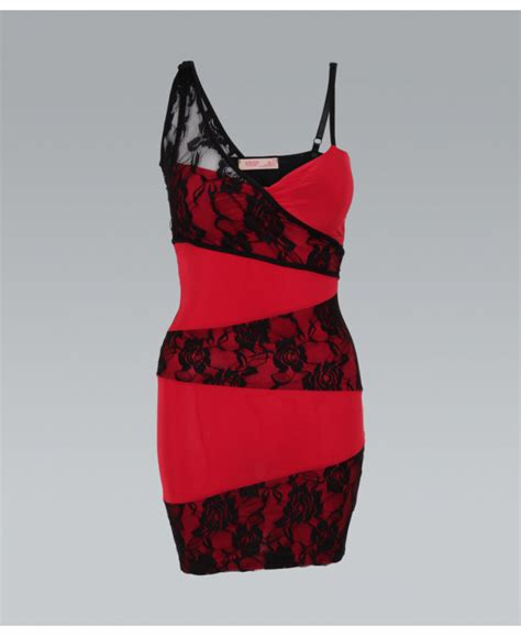 Krisp Red Contrast Lace Strappy Bodycon Dress Womens From Krisp